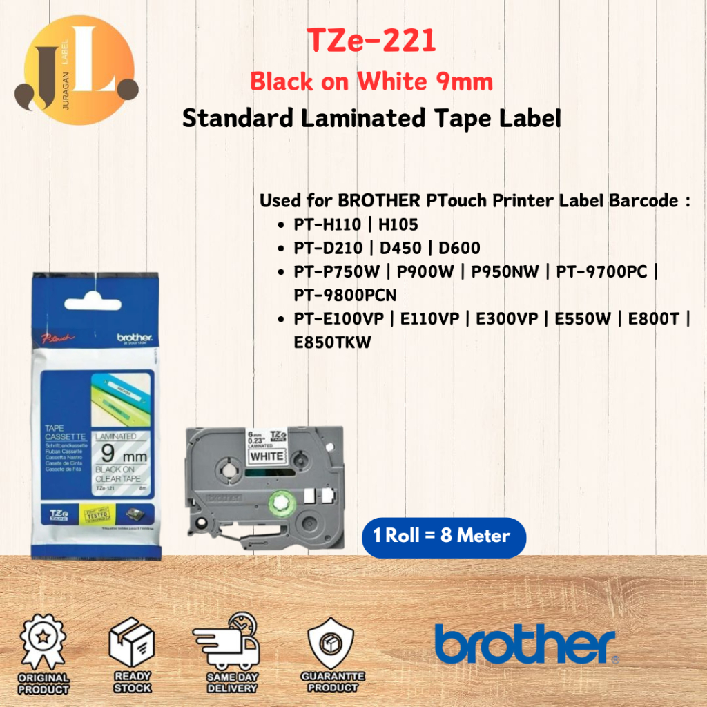 Jual BROTHER TZe-221 9mm PTouch Tape Label TZe221 Black on White ...