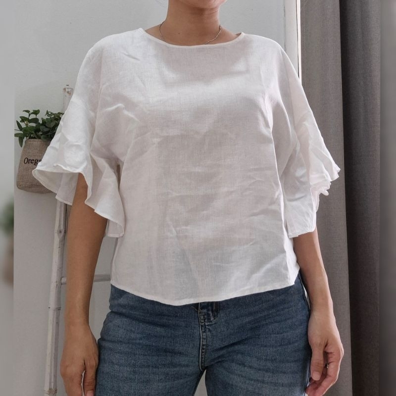 Jual White Linen Blouse | Shopee Indonesia