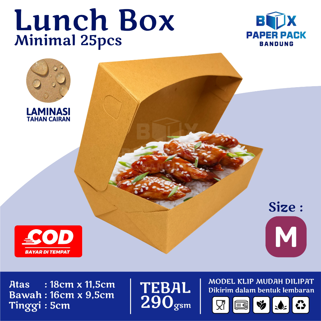 Jual Lunch Box Size M 290gsm Kotak Makan Kertas Brown Paper Box Makanan ...