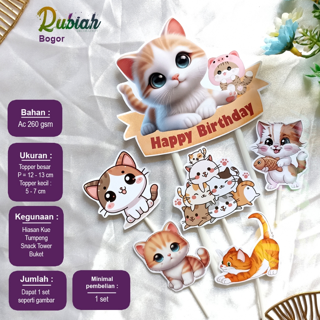 Jual Custom Nama Foto Topper cake Karakter Kucing Oren Hiasan Kue Ulang ...