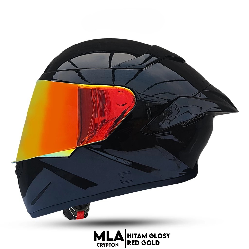 Jual Helm MLA Full Face Terbaru Solid BLACK GLOSY Visor Iridium Red ...