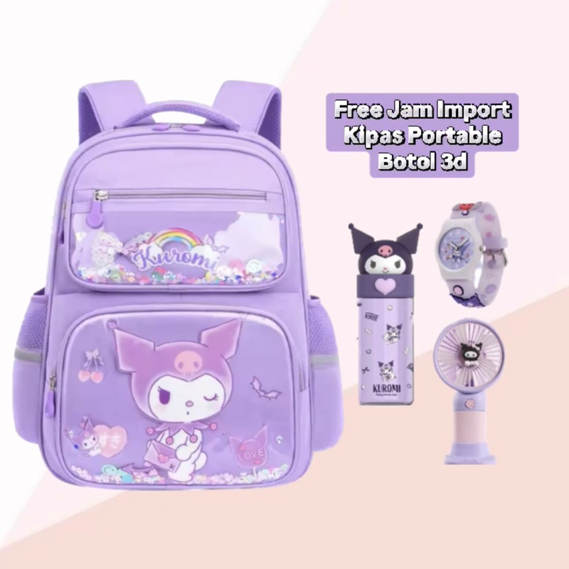 Jual Tas Punggung Ransel Sekolah Sanrio Mika Kuromi 7in1 Paket Lengkap Jam Botol ATK Karakter TK ...