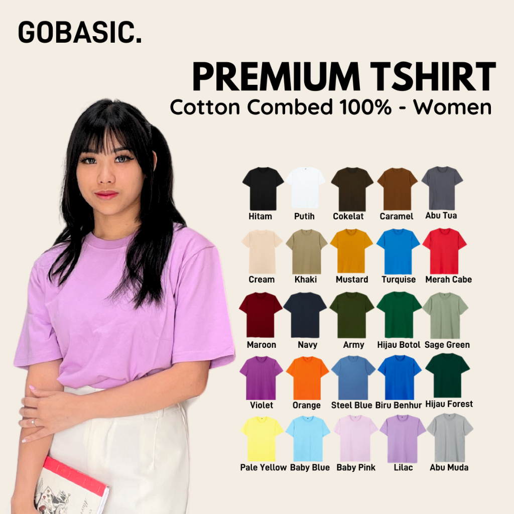 Jual GOBASIC - Kaos Polos Wanita Premium Lengan Pendek Katun Cotton ...