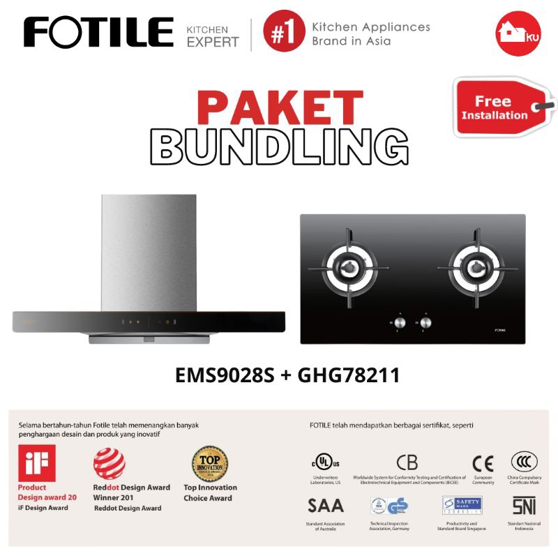 Jual Fotile Paket Bundling Kompor GHG78211 + Cooker Hood EMS9028S / GHG ...