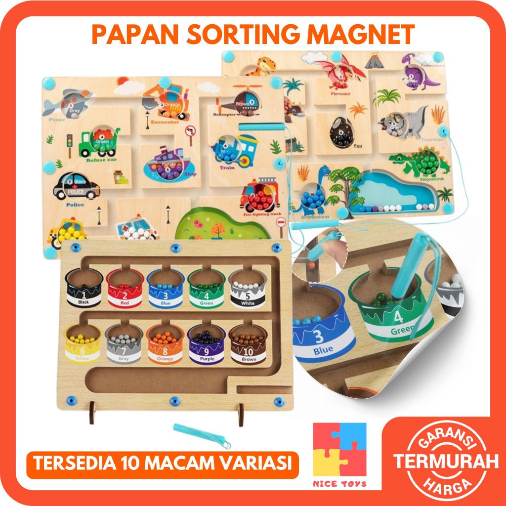 Jual Mainan Edukasi Papan Sorting Magnet Maze Wooden Toys Mainan Kayu ...