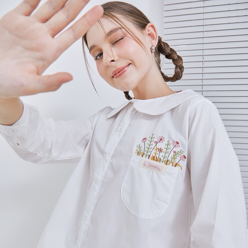 Jual [ Senchi ] - Koharu Flower Embroidered Shirt / Atasan Kemeja ...