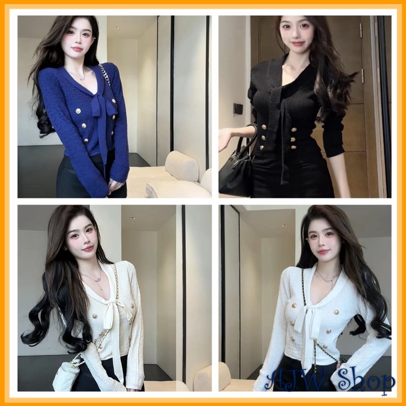 Jual AJW Atasan Wanita Big Bow Button Variasi Knit Premium RBK | Blouse ...