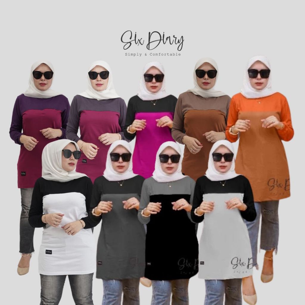 Jual Six Diary Offiicial Kaos Atasan Wanita Tunik Kombinasi Tangan ...