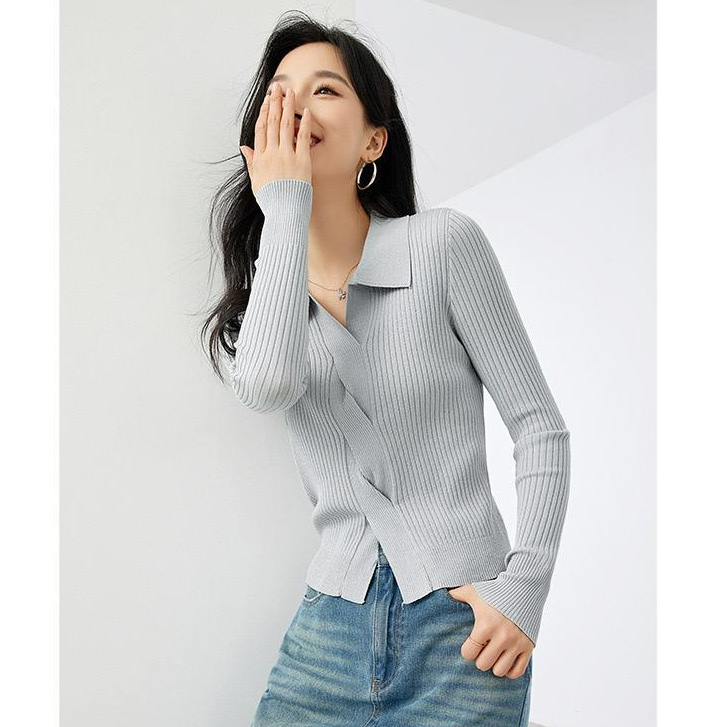 Jual Atasan Kerah Rajut Wanita Korean Top Baju Knit Wanita Lengan Panjang Basic Long Sleeve ...