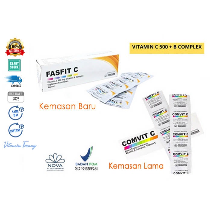 Jual (STRIP isi 10) COMVIT C FASFIT C Vit C 500mg + B Complex EXP 2026 ...