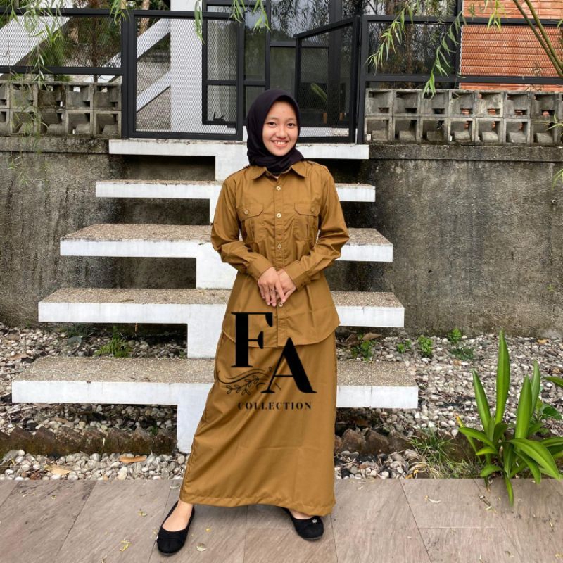 Jual Seragam Dinas PNS Wanita Saku Dada Setelan ASN PNS Khaki Tua Pemda Toyobo Podu | Shopee ...