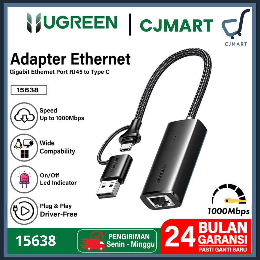 Jual UGREEN Adapter USB to Lan RJ45 Ethernet Network Speed 100 - 1000 ...