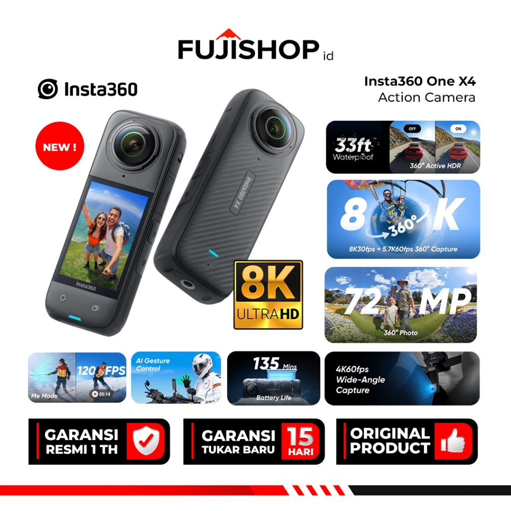 Jual Insta360 X4 Action Camera 360° 8K UHD Timelapse 11K AI Gesture Control | Shopee Indonesia