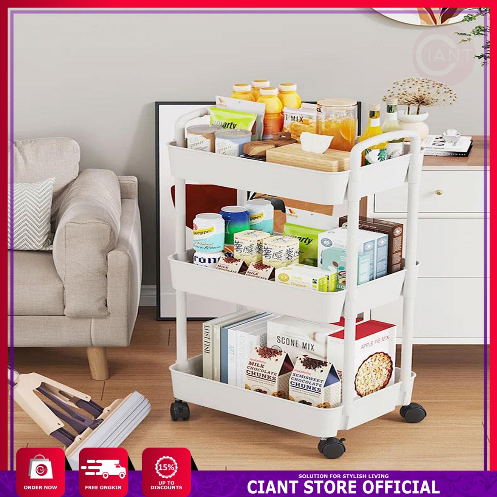 Jual RAK ORGANIZER 3 LAYER RODA STORAGE MAKANAN BUKU PORTABLE SERBAGUNA ...