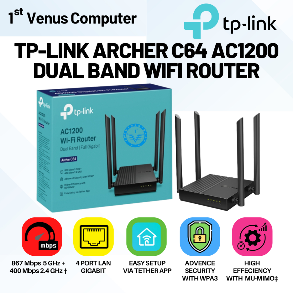 Jual Tp-Link Archer C64 AC1200 Dual-Band Wi-Fi Router TpLink Archer C ...