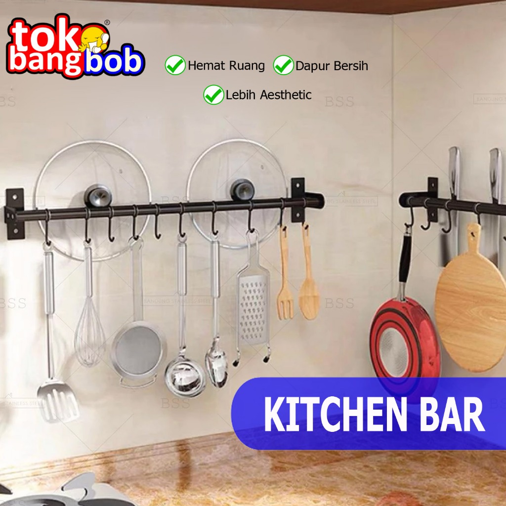 Jual Kitchen Bar Hitam Doff Rak Dapur Gantung Dinding Serbaguna 8 Kait ...