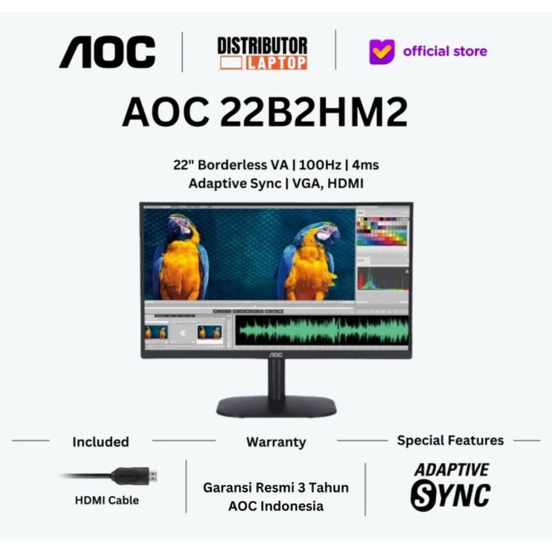 Jual AOC Monitor - 22B2HM2 Borderless Monitor 22" VA 100Hz 4ms AdaptiveSync - 22B2HM2 | Shopee ...