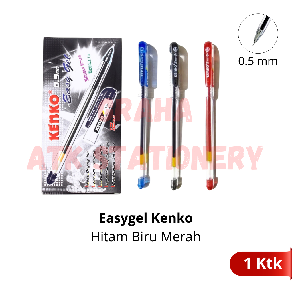 Jual [1 Kotak] Pulpen EasyGel Kenko Hitam, Biru, Merah / Gel Pen 0.5mm EasyGel Kenko | Shopee ...