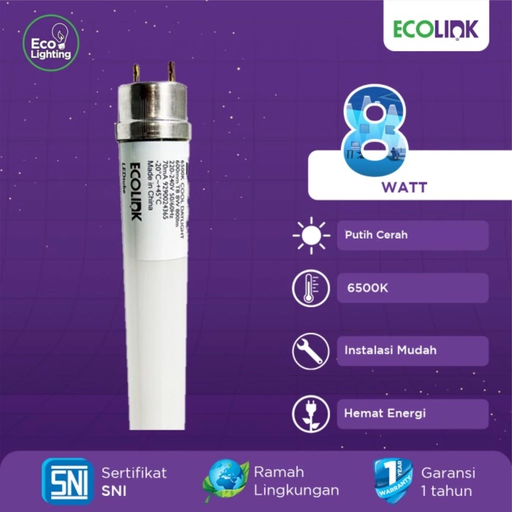 Jual ECOLINK Lampu Neon 60cm 8W LED Tube 8Watt 8 Watt - 6500K Cool ...
