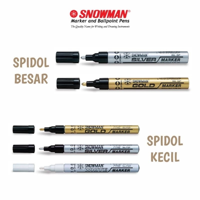 Jual spidol permanent marker snowman warna gold emas, perak silver ...