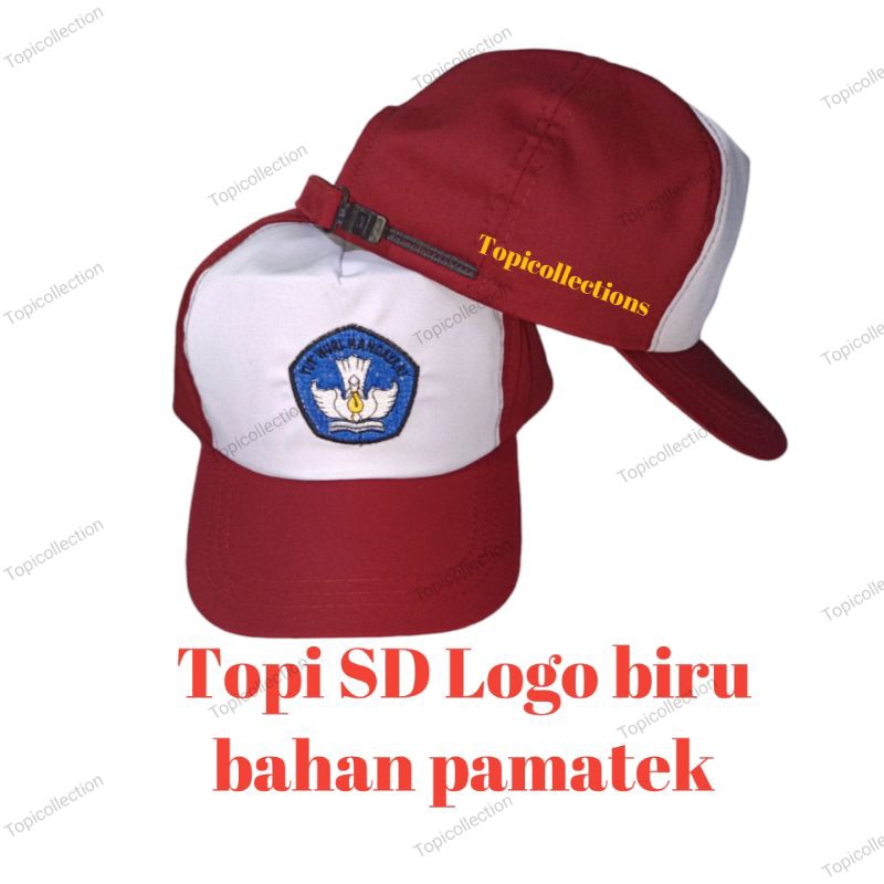 Jual Topi sekolah SD logo biru bahan pamatek pake nama seragam sekolah ...