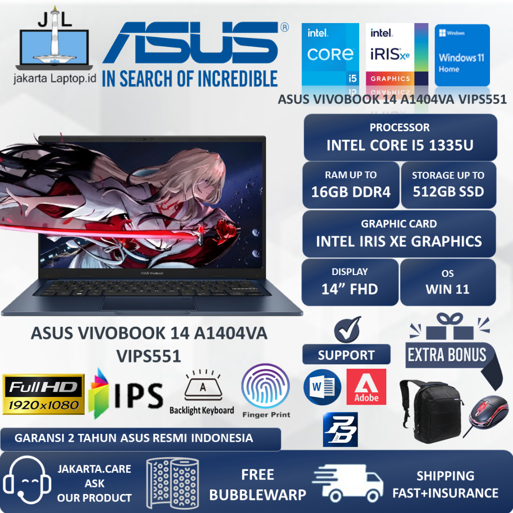 Jual LAPTOP RESMI ASUS VIVOBOOK 14 A1404VA VIPS551 INTEL I5 1335U RAM ...
