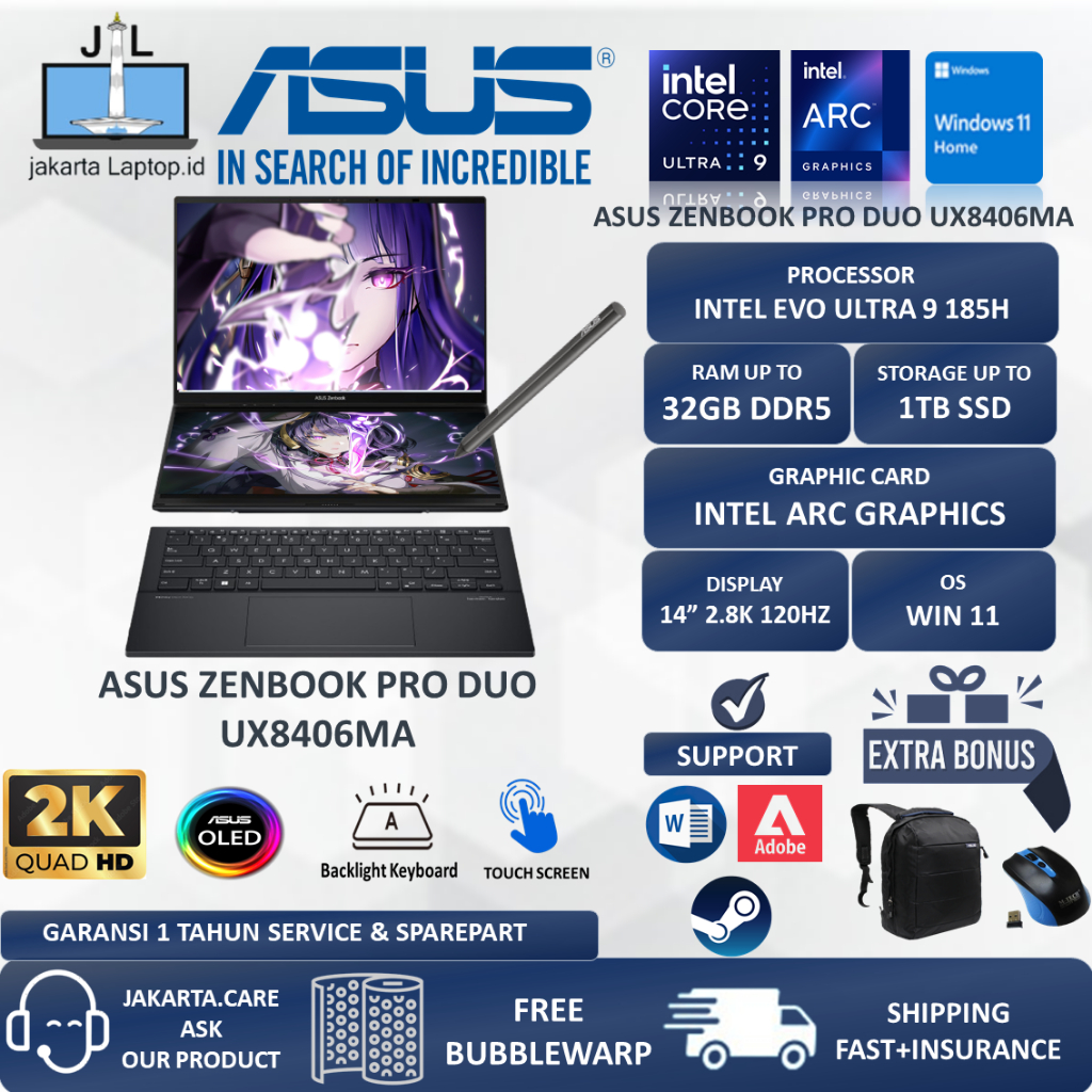 Jual LAPTOP ULTRABOOK ASUS ZENBOOK PRO DUO UX8406MA INTEL ULTRA 9 185H ...