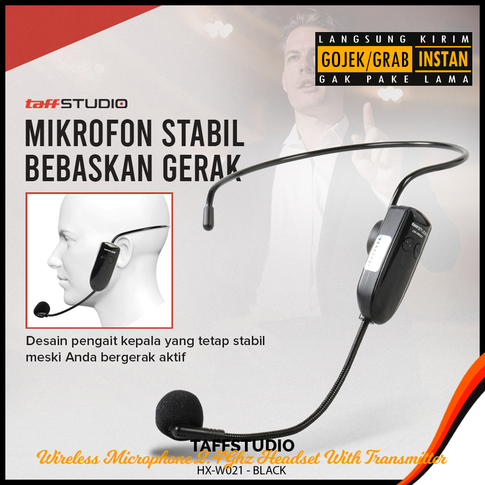 Jual TaffSTUDIO Wireless Microphone 2.4GHz Headset with Transmitter - HX-W021 - Black | Shopee ...