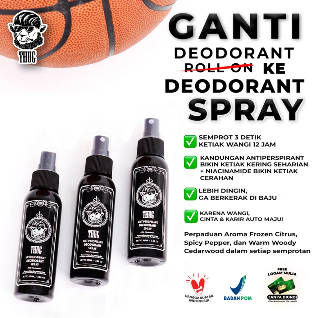 Jual Thug Antiperspirant Deodorant Spray with Niacinamide Bundling 2/3 ...