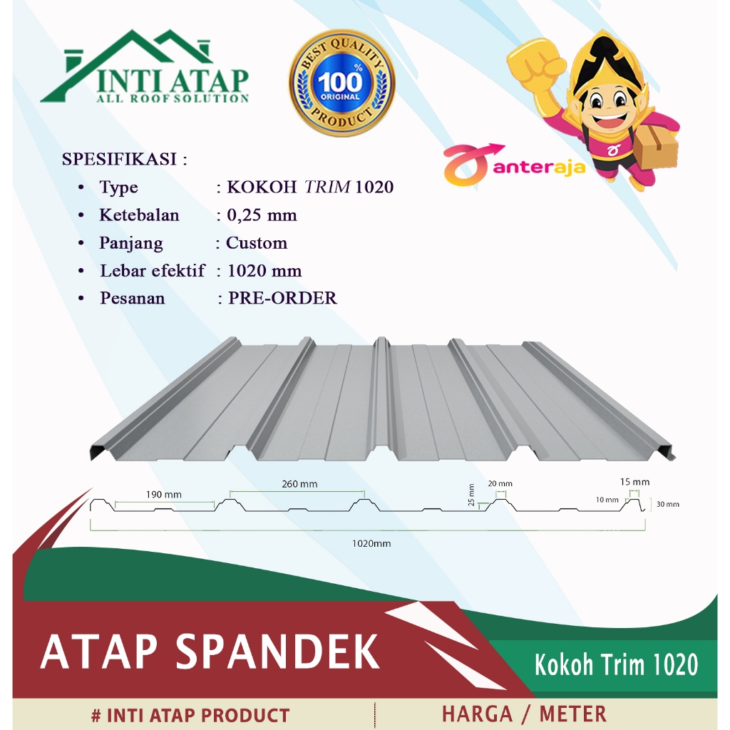 Jual ATAP SPANDEK KOKOH TRIM 1020 TEBAL 0,30 - 0,50 MM | Shopee Indonesia