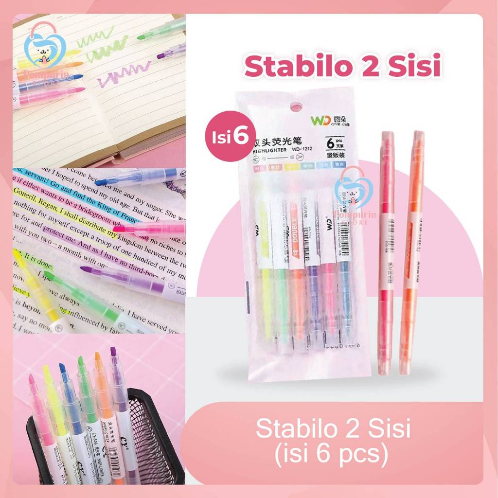 Jual (Isi 6) Stabilo 2 Sisi - Stabilo 2in1 Highlighter / Penanda Warna ...