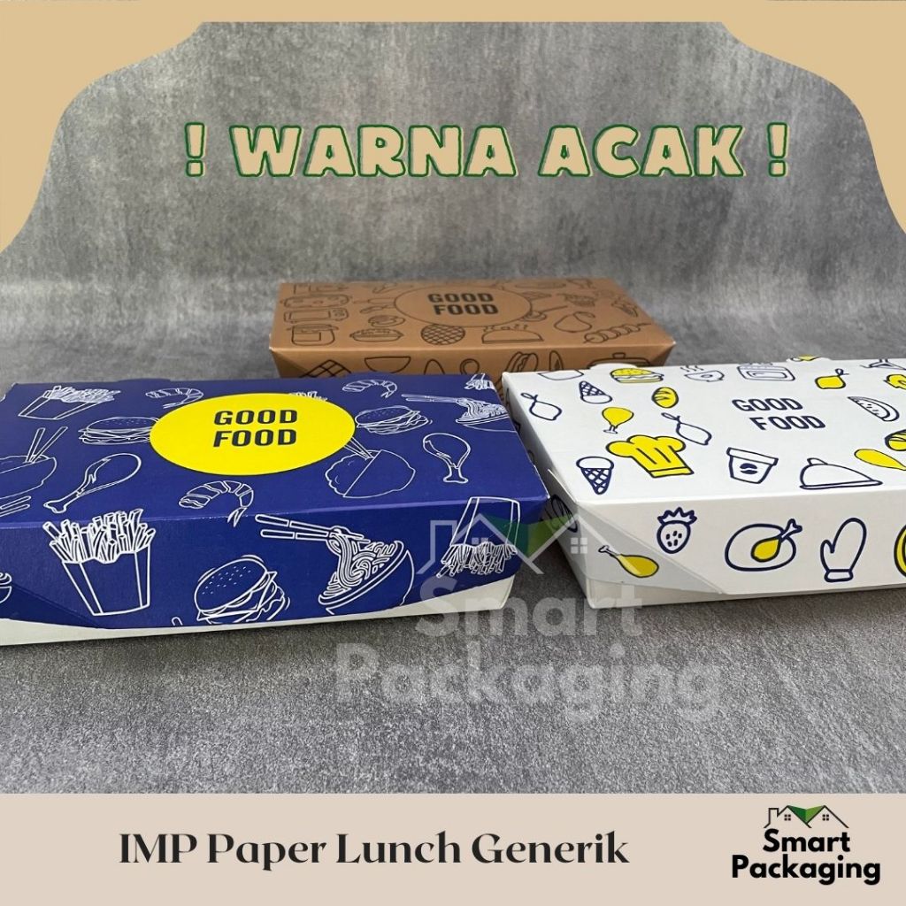 Jual [ISI 50 PCS] IMP Paper Food Lunch Box Medium Generik Motif Acak ...