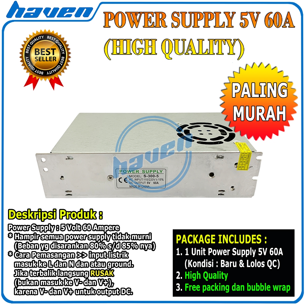 Jual Switching Power Supply PSU 5V 60A High Quality / Power Supply 5 ...