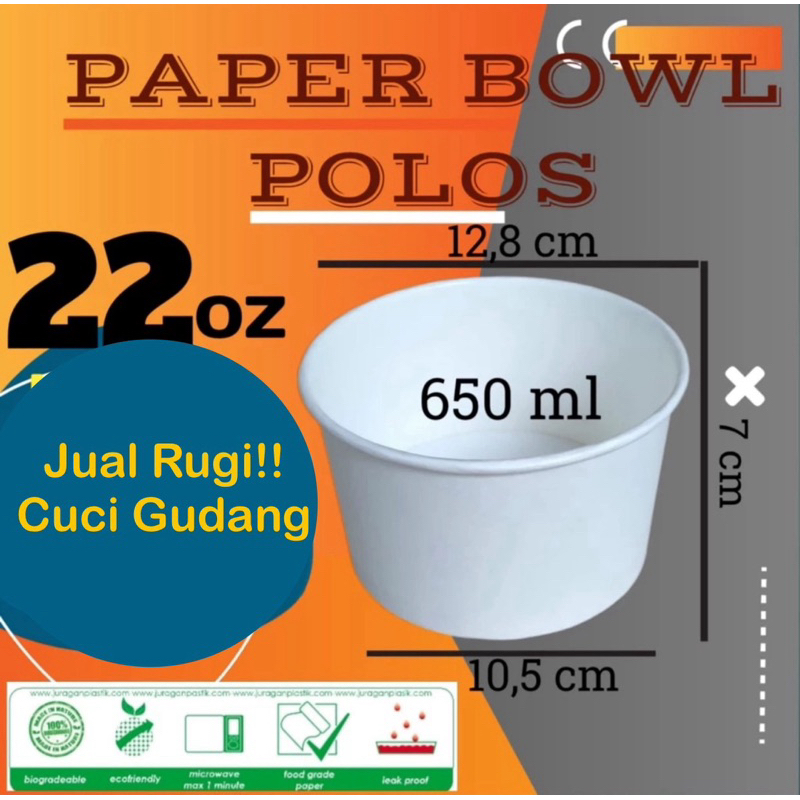 Jual Paper Bowl Mangkok Mangkuk Polos Wadah Tempat Papper Cup Rice Bwol ...