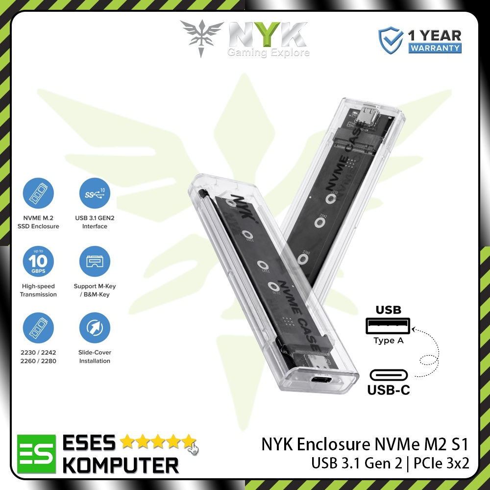 Jual Enclosure NYK S1 Transparent M.2 NVMe SSD Enclosure USB3.1 Gen 2 ...