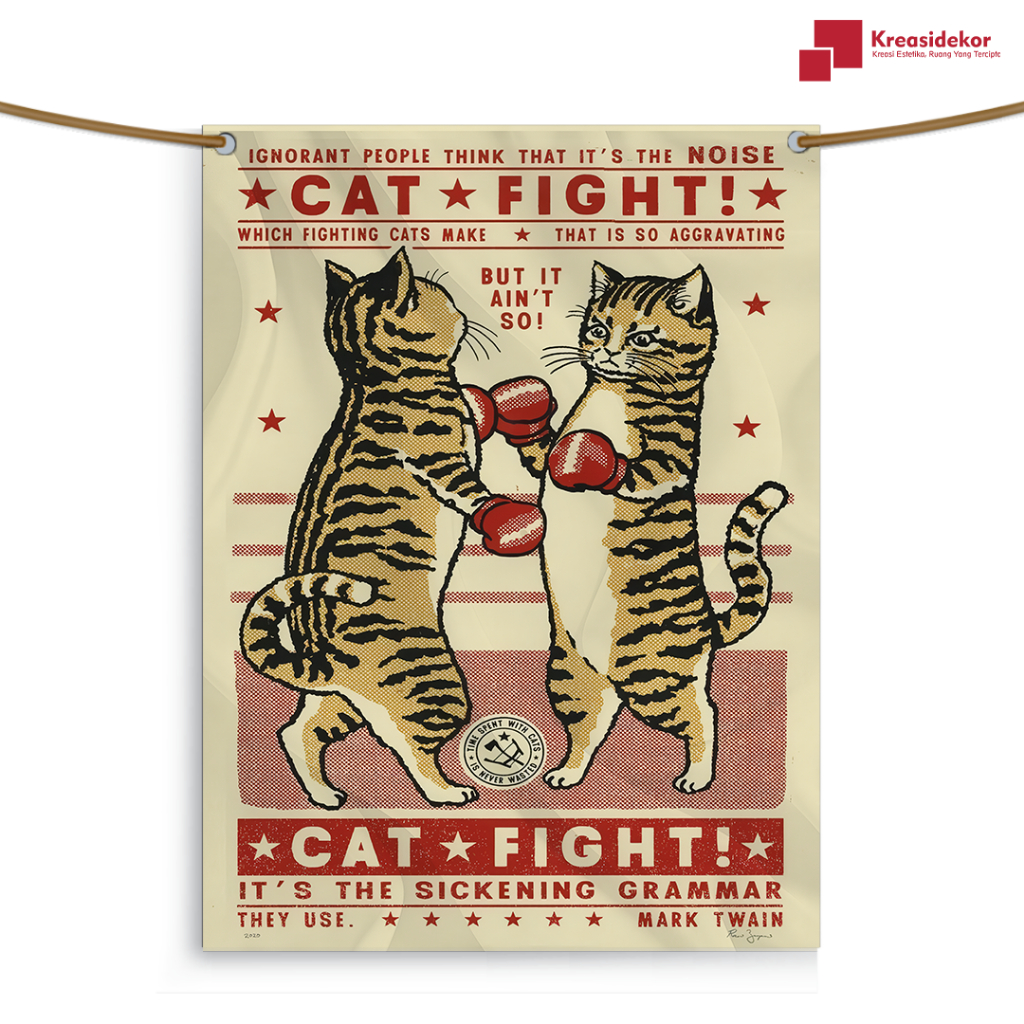 Jual Poster Kain Dinding Tapestry Cat Fight Aesthetic Kain Printing ...