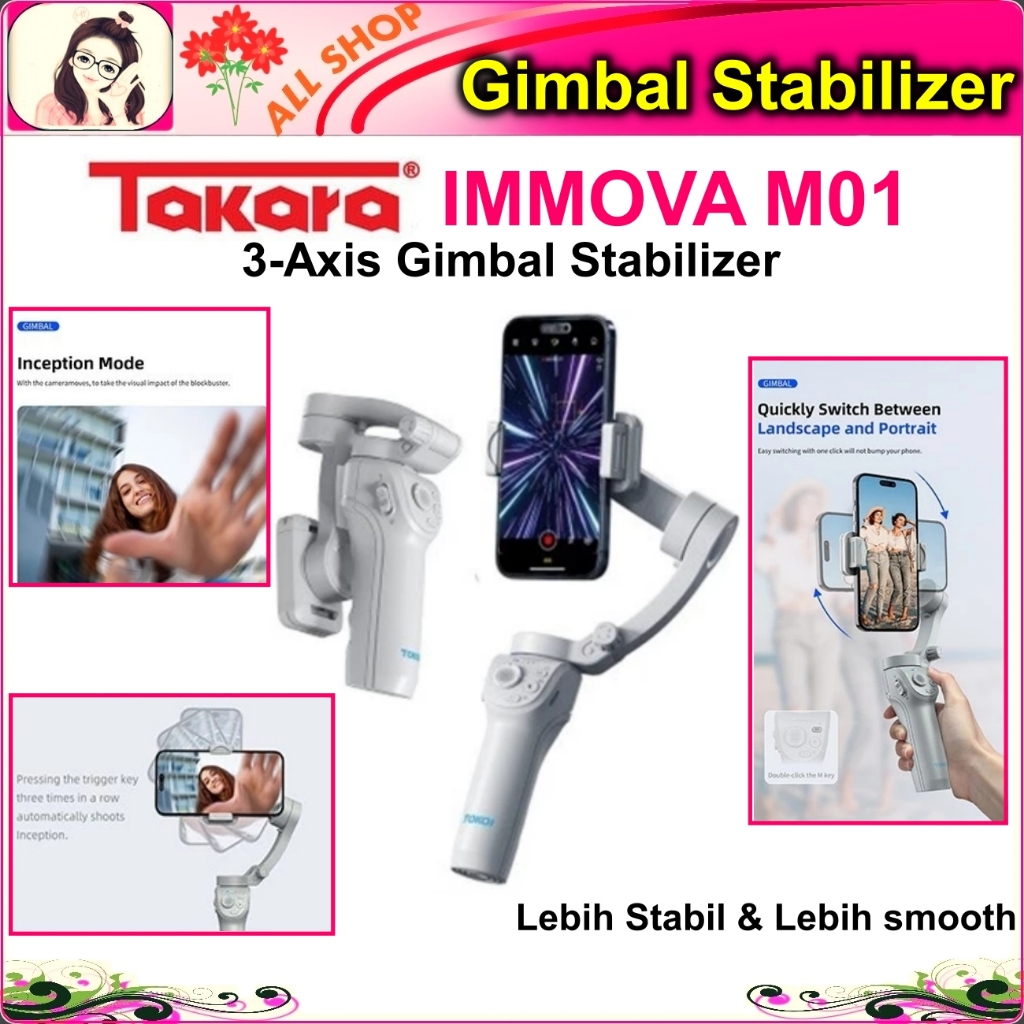 Jual Takara immova M01 3-Axis Gimbal Stabilizer with LED Fill Light for ...