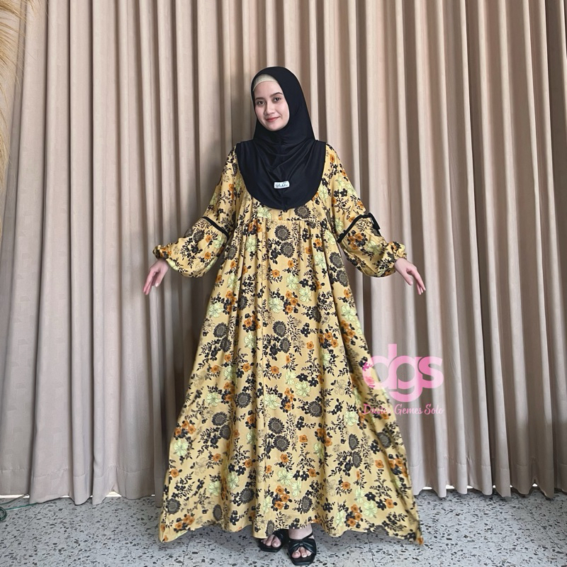 Jual Kiyara Dress Hijab Motif Lengan Balon Pita Rayon Viscose Premium ...