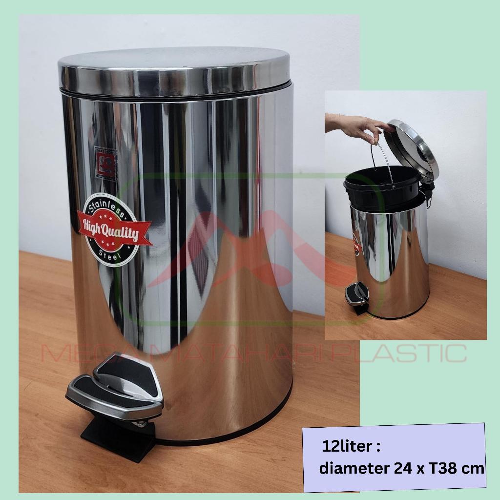 Jual Tempat sampah dustbin stainless pedal injak 12 liter Maspion | Shopee Indonesia