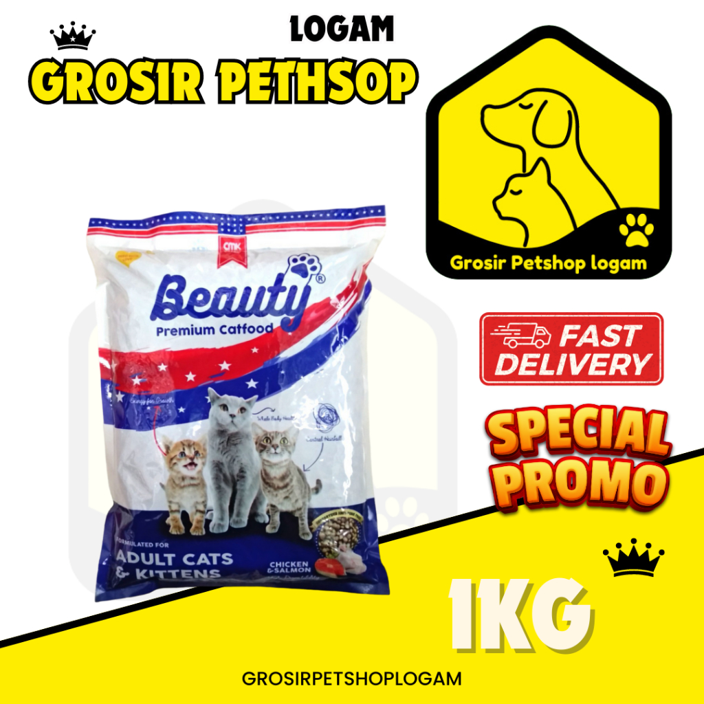 Jual makanan kucing BEAUTY CAT FOOD 1KG adult kitten beauty cat food ...