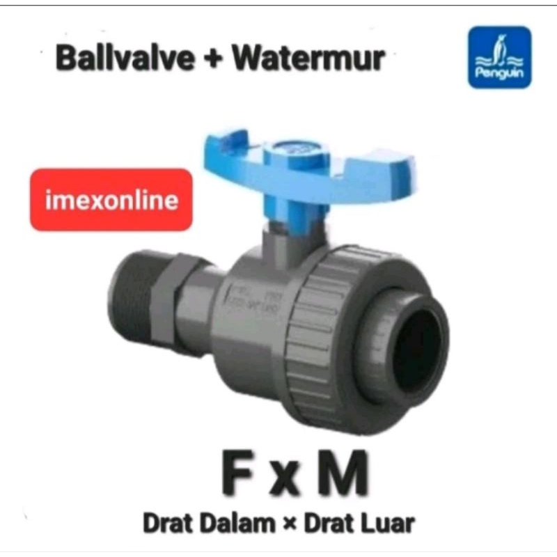 Jual Ball Valve/Stop Kran + Watermur ( Drat Dalam Drat Luar) 3/4 in - merek PENGUIN | Shopee ...