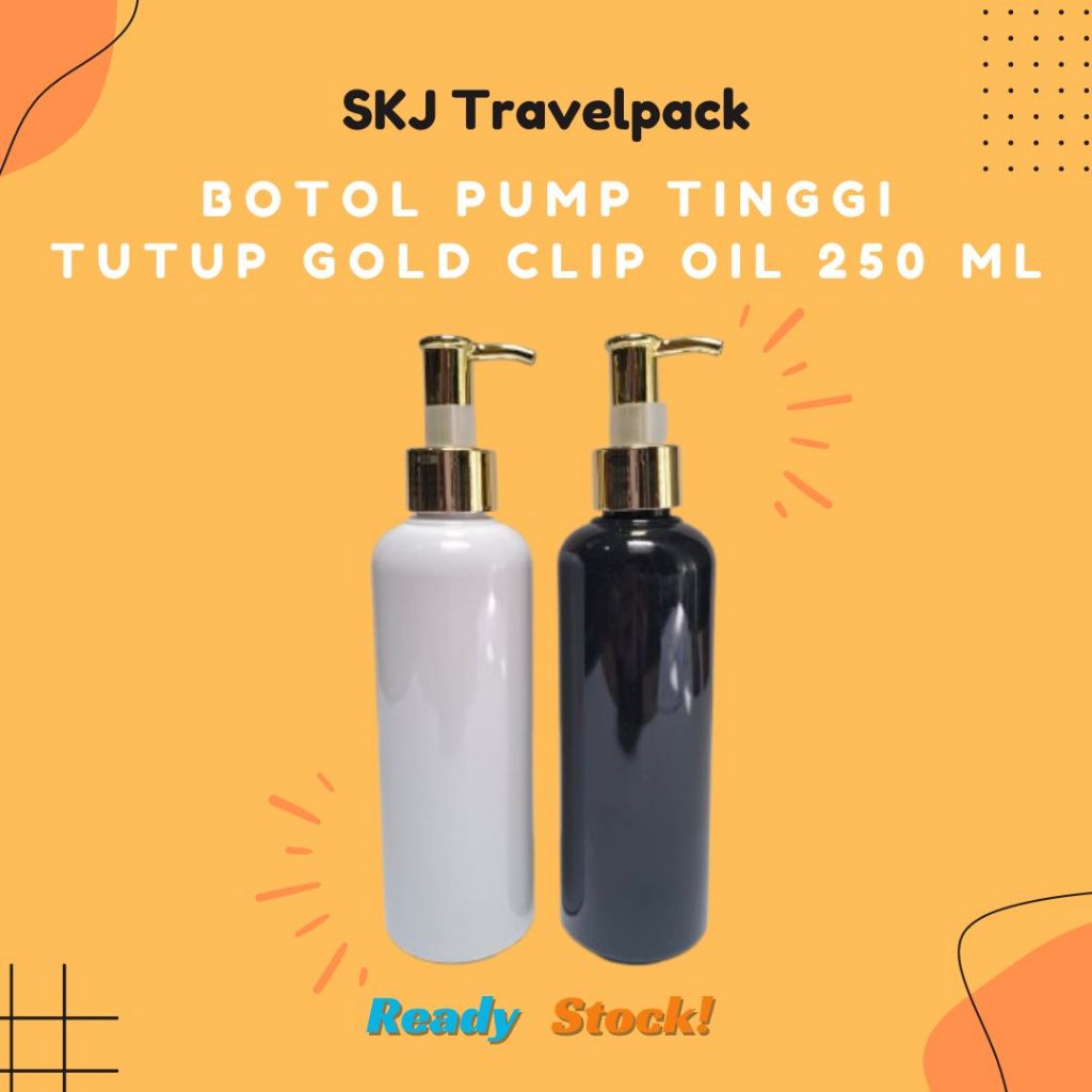 Jual Botol Pump 250 ml Tinggi Kurus Tutup Gold Emas Aesthetic Mewah Pengaman Clip Oil 250 ml ...
