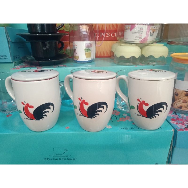 Jual KOPIN Mug Keramik Putih Ayam Jago | Shopee Indonesia