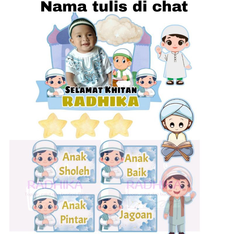 Jual Topper Khitanan Sunatan Khitan custom nama foto hiasan kue snack ...