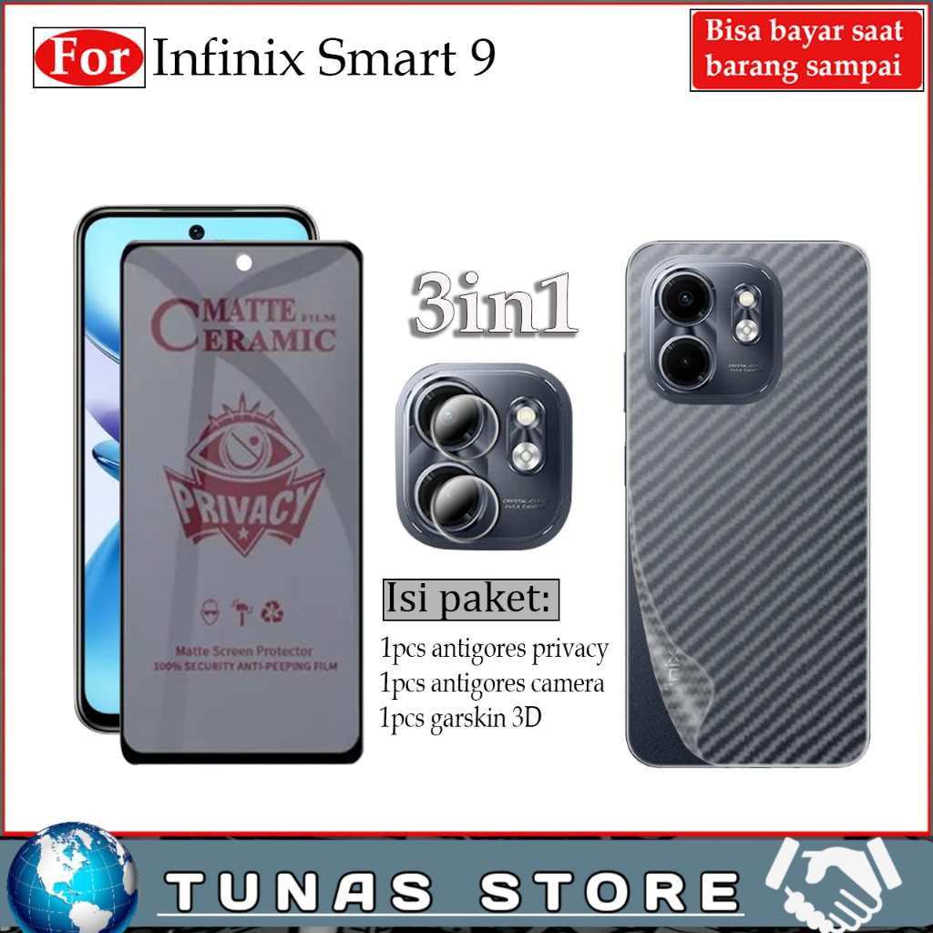 Jual Paket 3in1 Antigores Privacy anti spy Infinix Smart 9 tempered glass Antigores camera ...