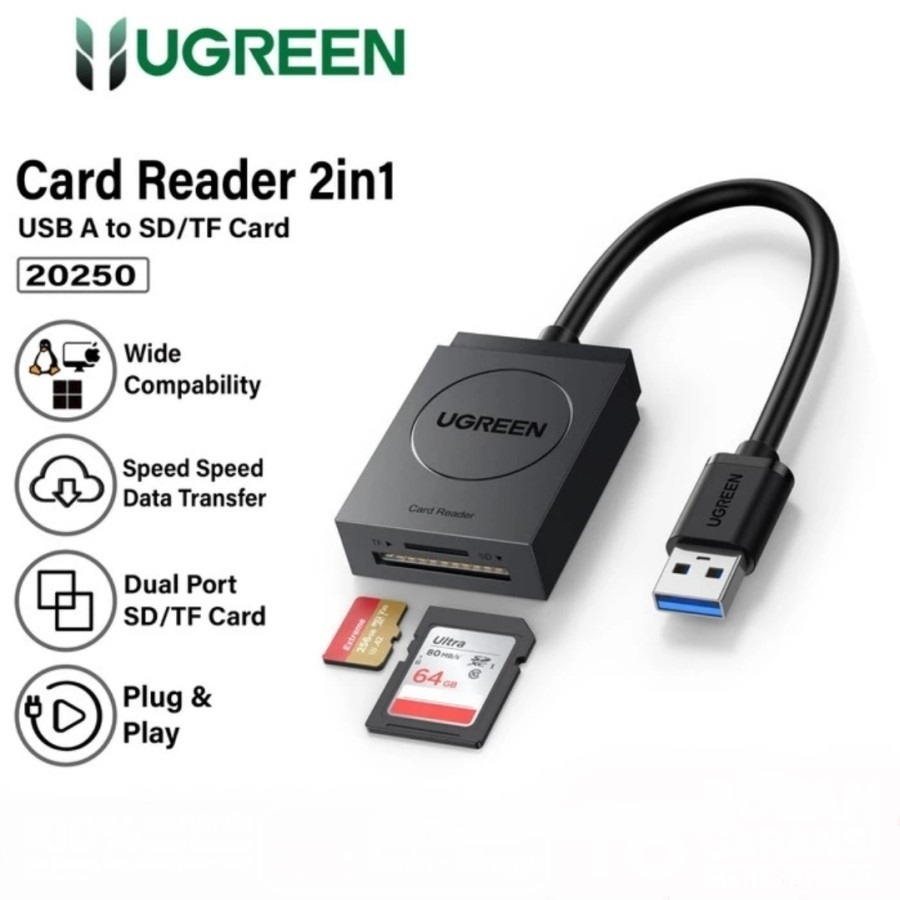 Jual UGREEN - CARD READER UGREEN 2IN1 / USB A To SD/TF CARD | Shopee ...