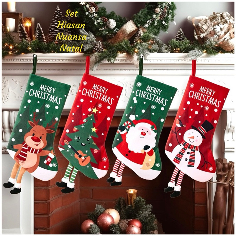 Jual ISI 4 MOTIF EXTRA JUMBO Set Hiasan Nuansa Natal Bentuk Kaos Kaki ...