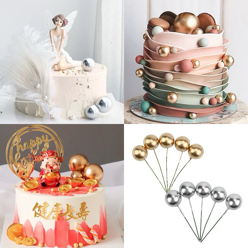 Jual Cake Topper Bola Tusuk Hiasan Kue Gold Transparan Glitter Balon ...
