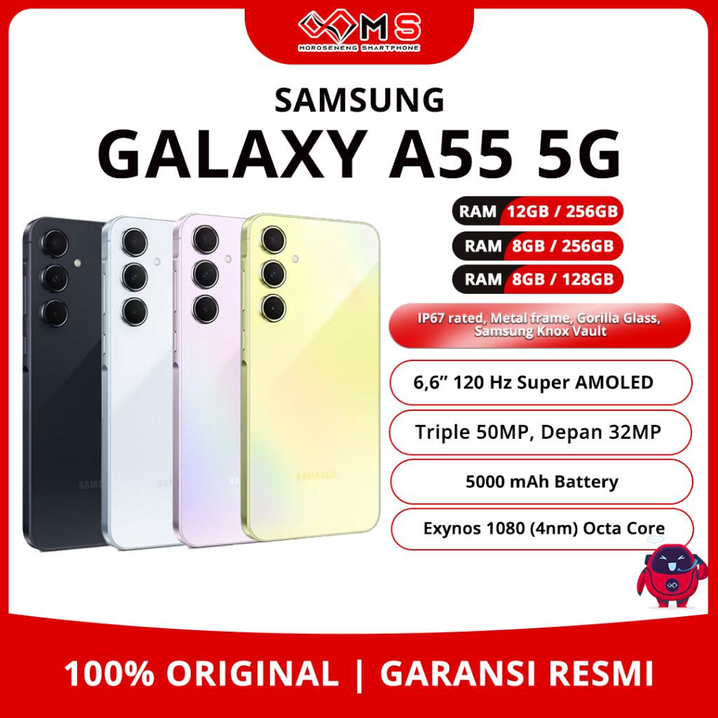 Jual SAMSUNG GALAXY A55 5G RAM 8/256 GB RAM 8GB ROM 256GB NEW SEGEL GARANSI RESMI | Shopee Indonesia