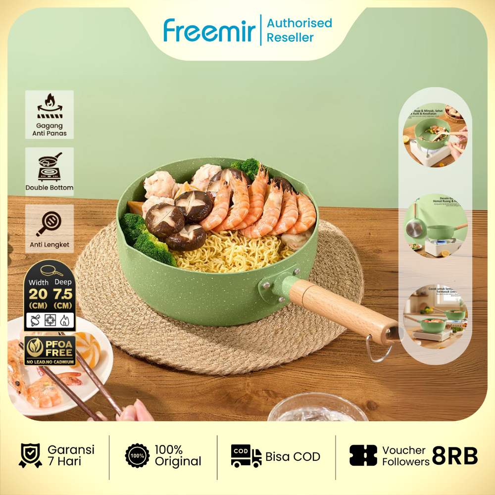 Jual [Original] freemir Panci Saucepan 20 Cm Anti Lengket Gagang Kayu ...